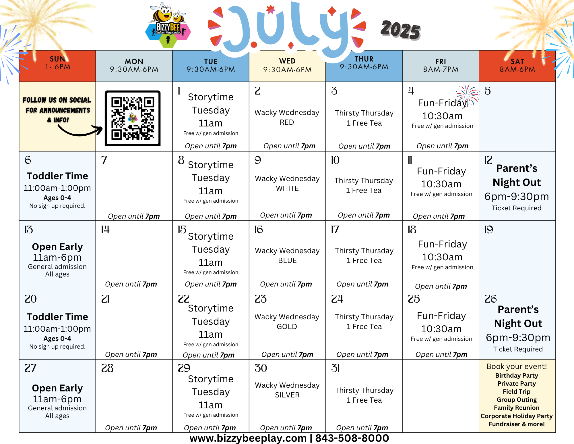 July at a Glance – Bizzy Bee Indoor Play Center